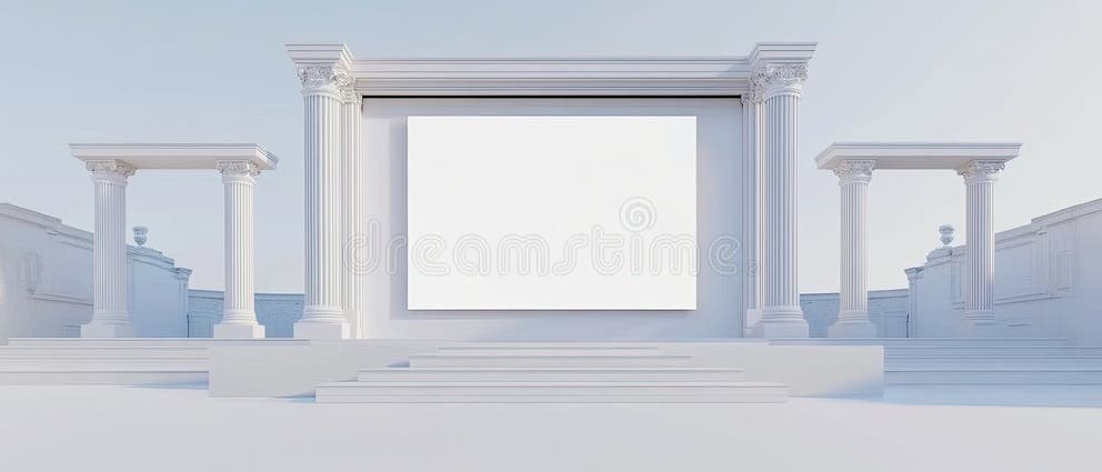 White Columns and a Blank Billboard in a Modern Roman Design Stock ...
