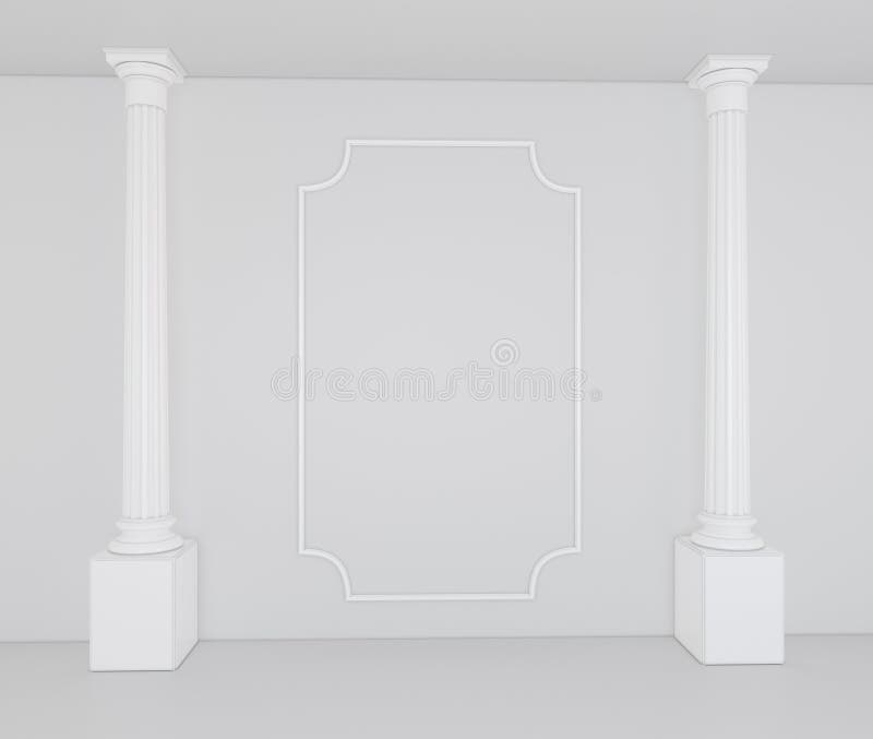 White Columns in an Empty Interior with a Classic Decor on the Wall ...