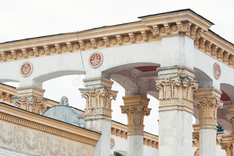 White Columns on the Facade of the Building in Classical Style Stock ...