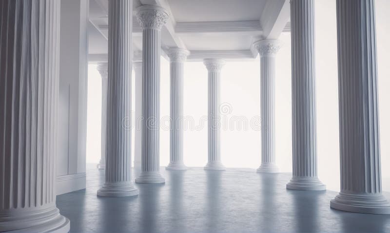 White Columns Stand Tall in a Bright, Airy Room Stock Illustration ...