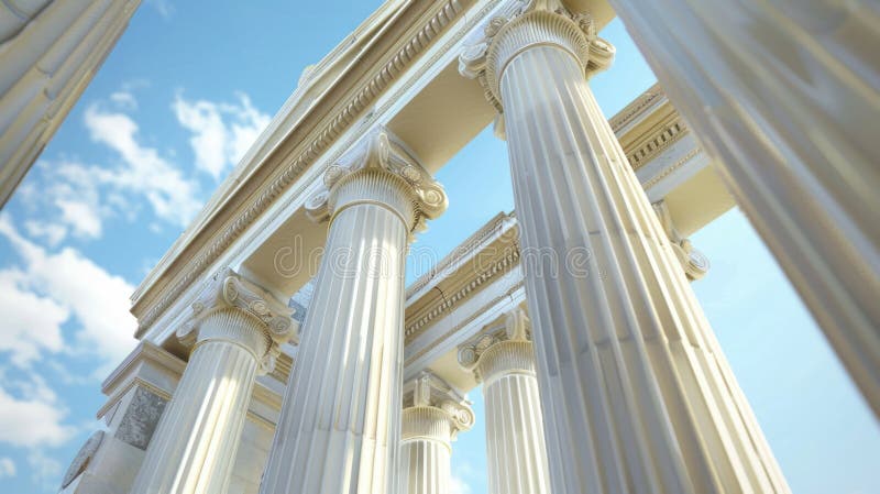 White Columns Standing Tall with a Clear Blue Sky Backdrop. Ideal for ...