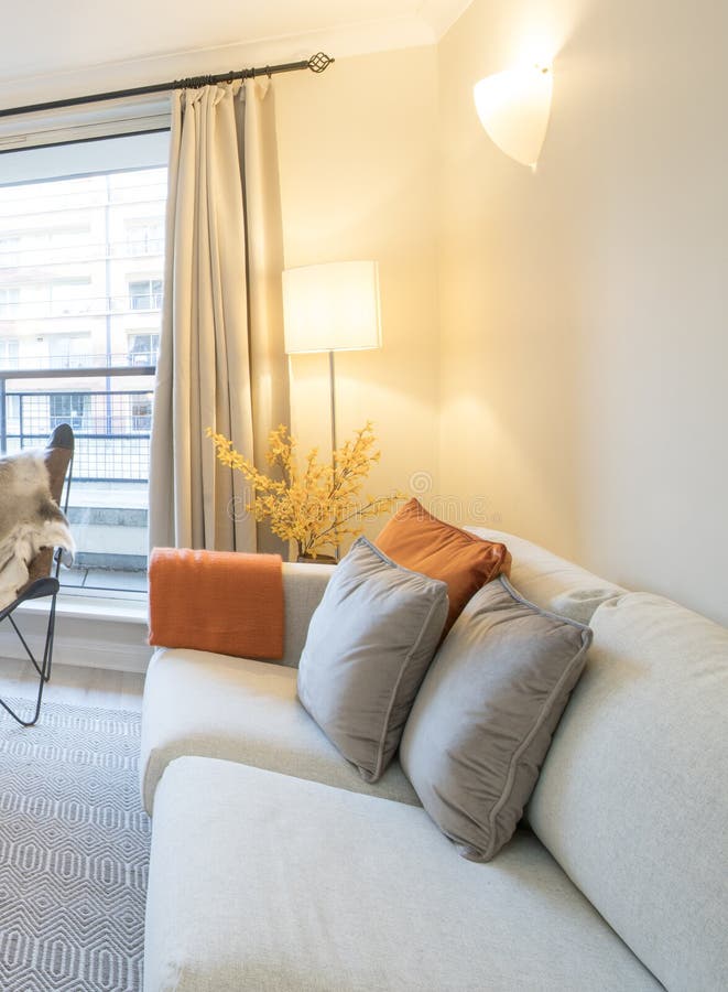 White Comfortable Large Sofa Stock Image - Image of interior, elegance ...