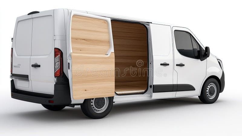 White Commercial Van with Open Rear Doors Displaying Cargo Space Stock ...