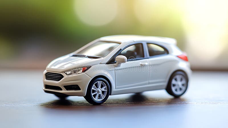 White Compact Car Model on Reflective Surface Stock Illustration ...