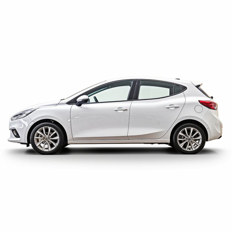 White Compact Car Side View Isolated on a White Background Stock ...