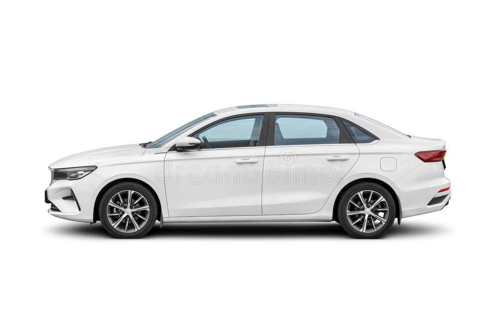 White Compact Car, Small Size Passenger Vehicle Isolated on White. Side ...