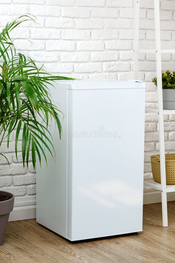 White Compact Refrigerator in a Modern Kitchen Stock Image - Image of ...