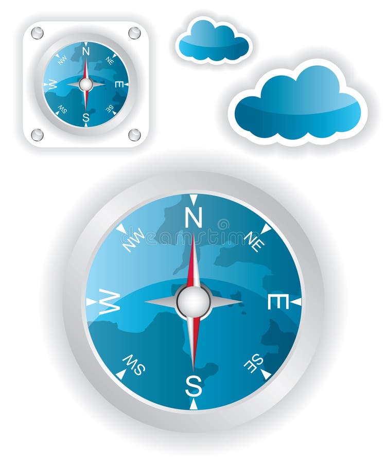 White Compass and Cloud Icons Illustration Stock Vector - Illustration ...
