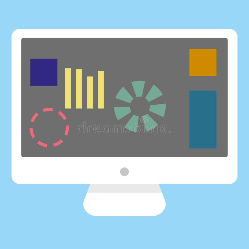 White Computer Desktop with Graph and Figures on Blue Background ...