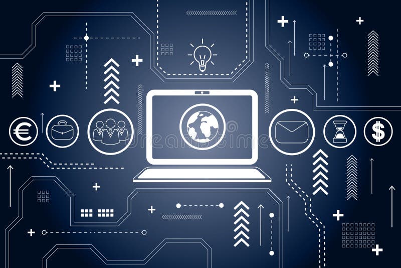 White Computer Icon, Dark Blue Background, Cup, Head, Book, Lightbulb ...