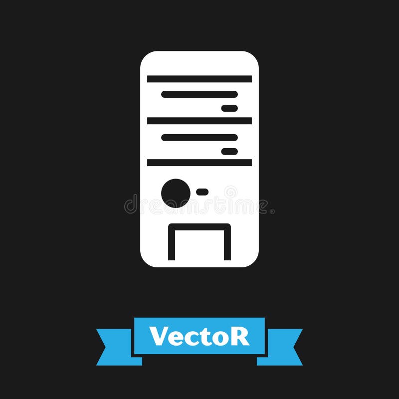 White Computer Icon Isolated on Black Background. PC Component Sign ...