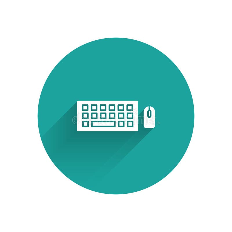 White Computer Keyboard and Mouse Icon Isolated with Long Shadow. PC ...