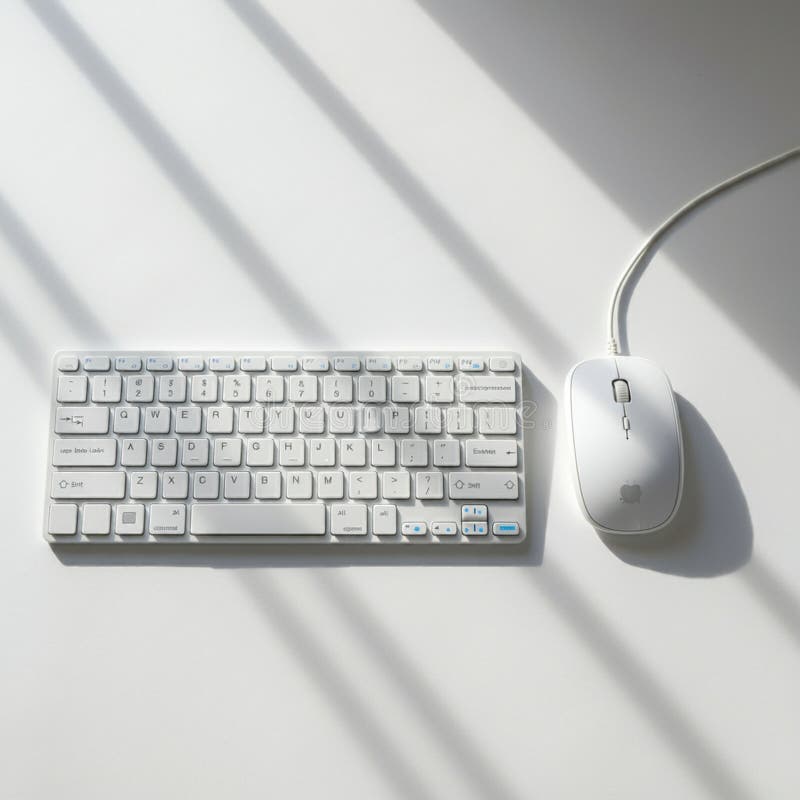 A White Computer Keyboard and Mouse on a Light Surface, Both Featuring ...