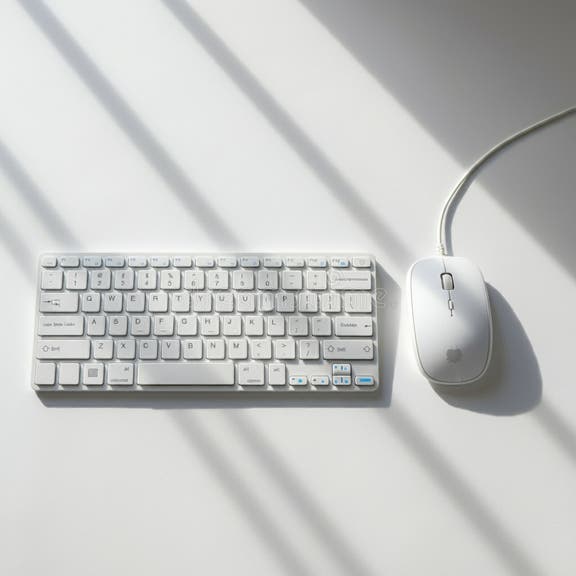A White Computer Keyboard and Mouse on a Light Surface, Both Featuring ...