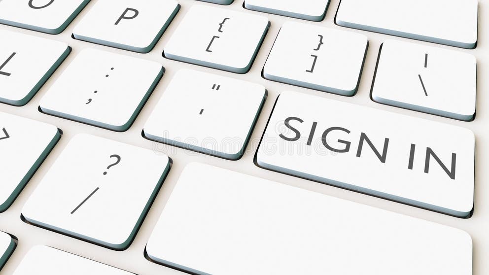 White Computer Keyboard and Sign in Key. Conceptual 3D Rendering Stock ...