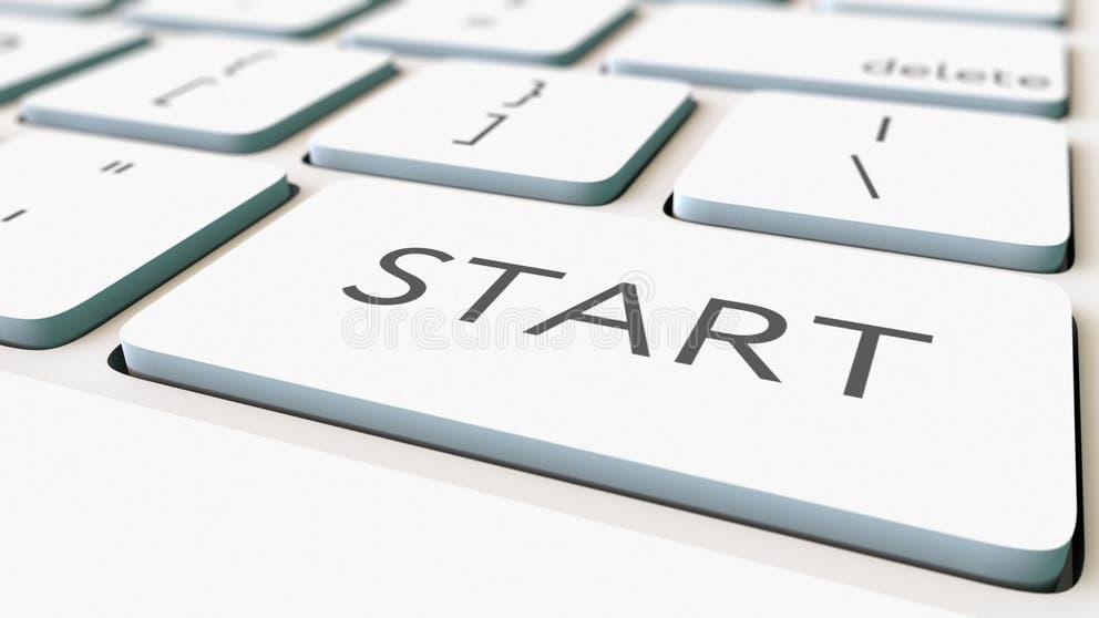 White Computer Keyboard and Start Key, Shallow Focus. Conceptual 3D ...