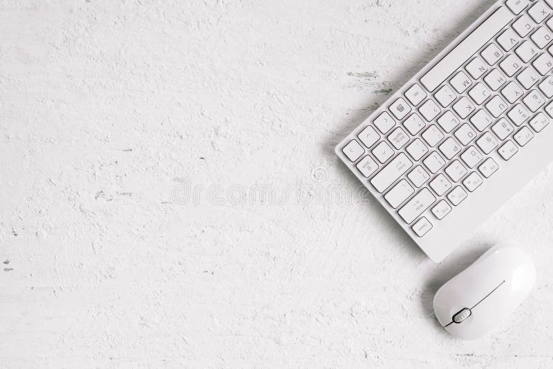 White Computer Keyboard And Wireless Mouse On The Rusty White De Stock ...