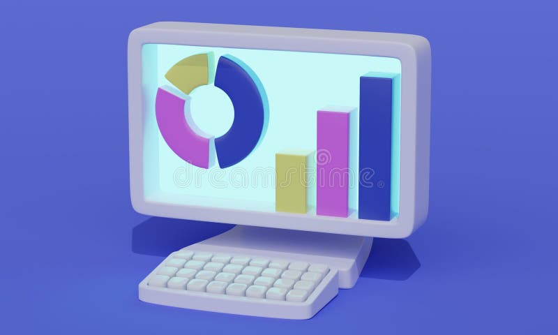 White Computer Monitor with Graphic. Business Analytics Concept. 3d ...