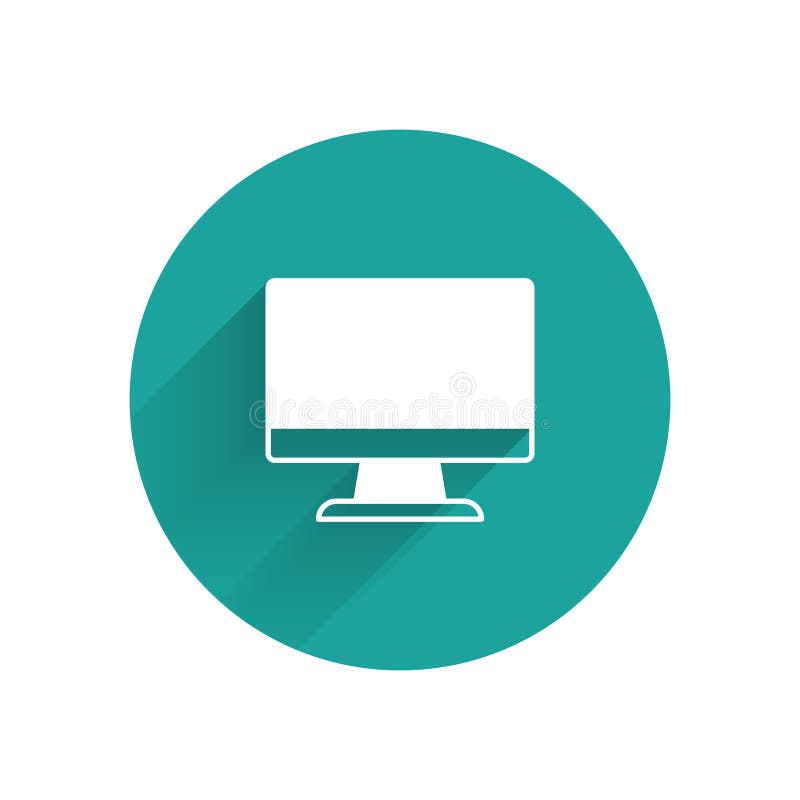 White Computer Monitor Screen Icon Isolated with Long Shadow Background ...