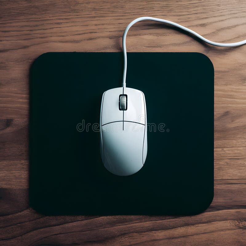 White Computer Mouse on Black Pad on Wooden Surface, Creating Clean ...