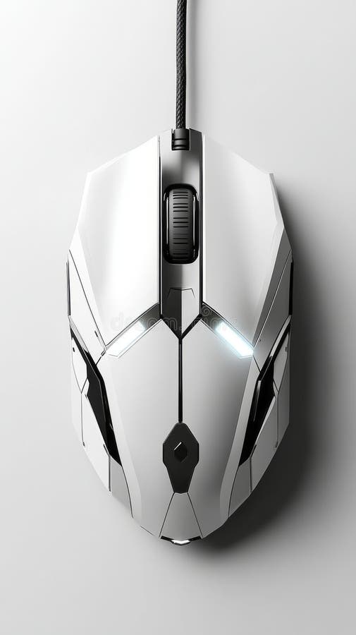 A White Computer Mouse with a Black and Silver Design Stock ...