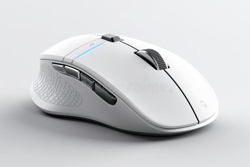 A White Computer Mouse with a Blue Button on the Bottom Stock ...