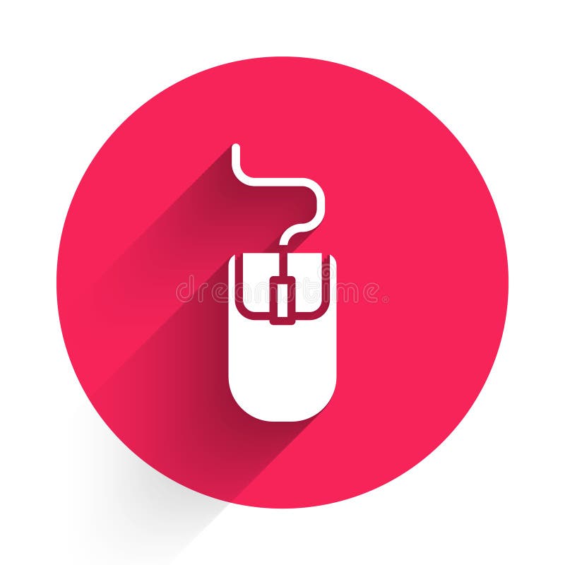 White Computer Mouse Icon Isolated with Long Shadow. Optical with Wheel ...