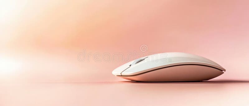 White Computer Mouse Resting on a Pink Surface. Light Illuminates the ...