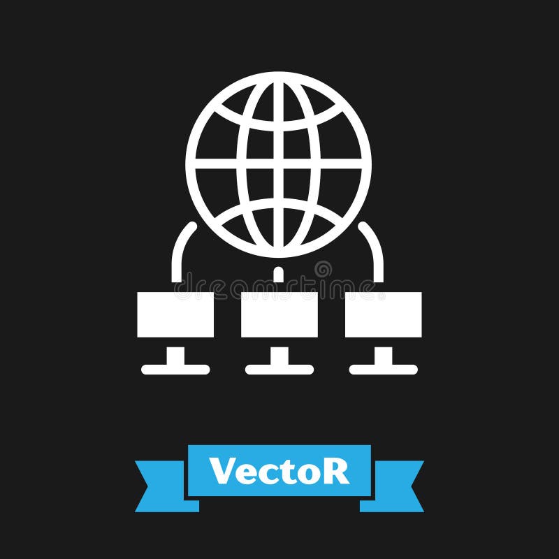 White Computer Network Icon Isolated On Black Background. Laptop ...