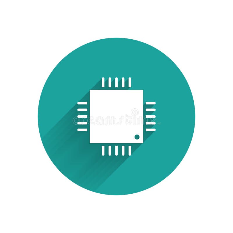 White Computer Processor with Microcircuits CPU Icon Isolated with Long ...