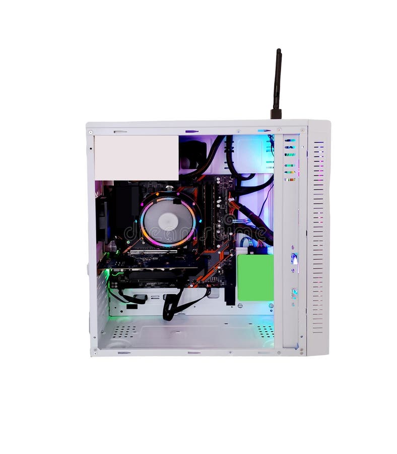 White Computer Revealing Internal Components Such As the CPU Fan ...