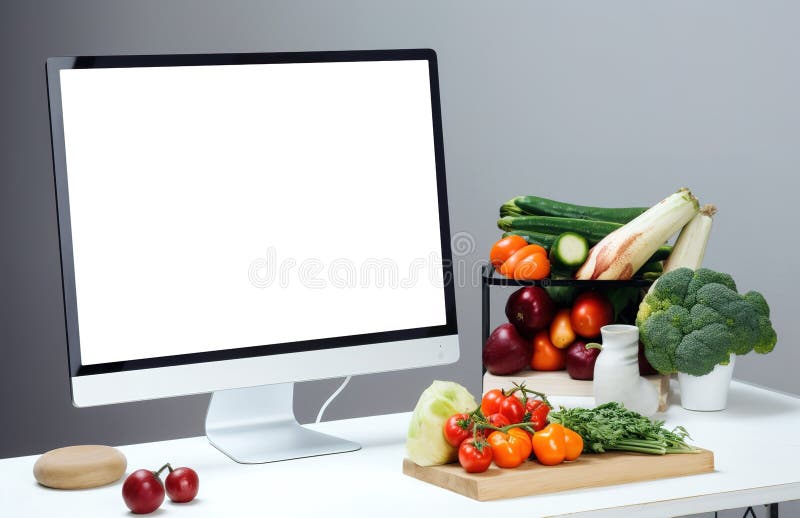 White Computer Screen of Nutrionist Desk Office. Healthy Eating Concept ...