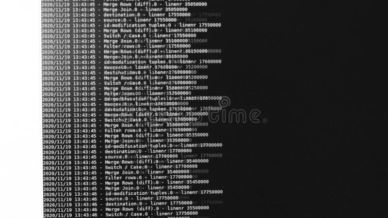 White Computer Software Code Moving on a Black Monitor. Computer ...