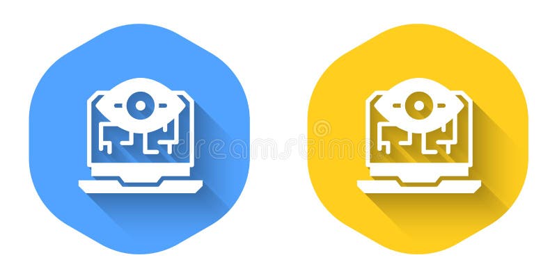 White Computer Vision Icon Isolated with Long Shadow Background ...