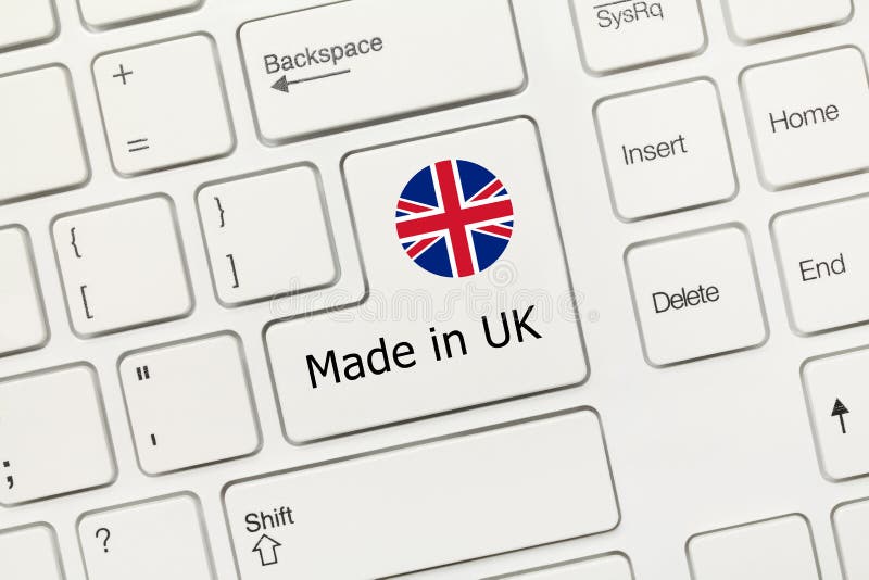 White Conceptual Keyboard - Made in UK Key with Flag Stock Image ...