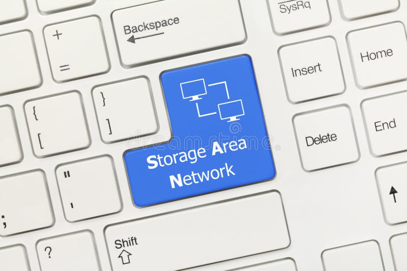White Conceptual Keyboard - Storage Area Network Blue Key Stock Image ...