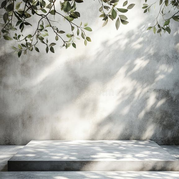 White Concrete Floor with Shadow of Tree and White Wall. 3d Rendering ...