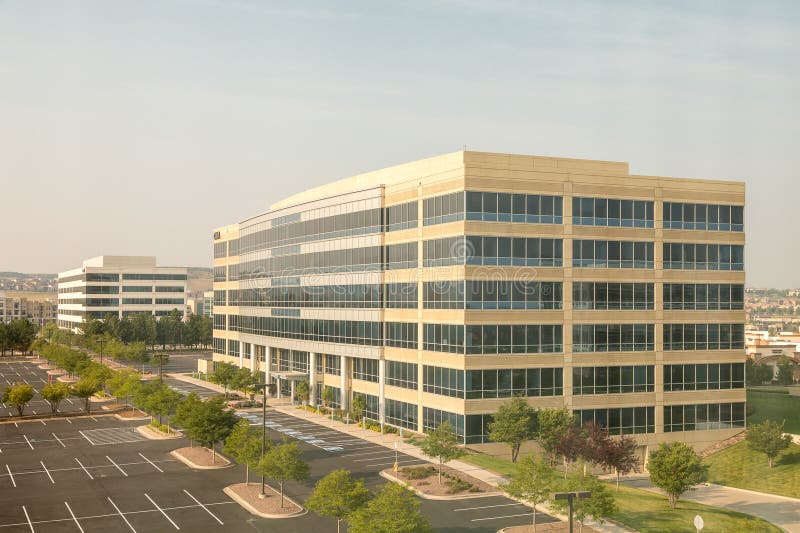 White Concrete Office Building with Black Windows Stock Image - Image ...