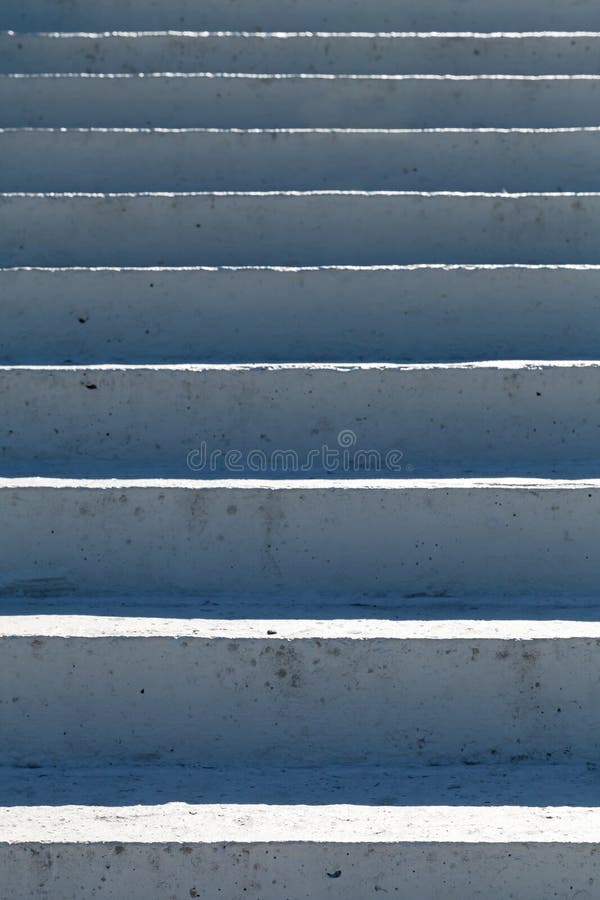 White Concrete Stairs with Blue Shadows, Front View Stock Image - Image ...