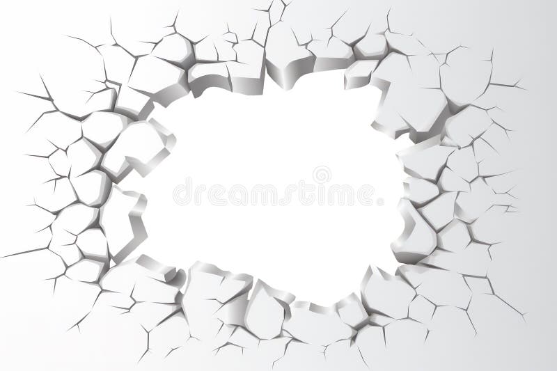 A White Concrete Wall with a Hole Ripped and Torn through the Centre ...