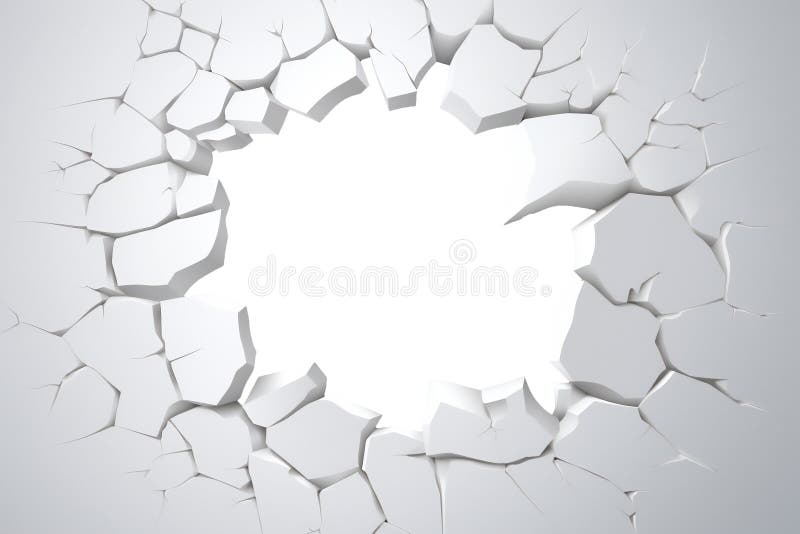 A White Concrete Wall with a Hole Ripped and Torn through the Centre ...