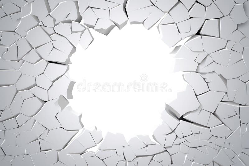 A White Concrete Wall with a Hole Ripped and Torn through the Centre ...