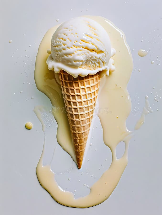 A White Cone with Ice Cream and Syrup Stock Photo - Image of frozen ...