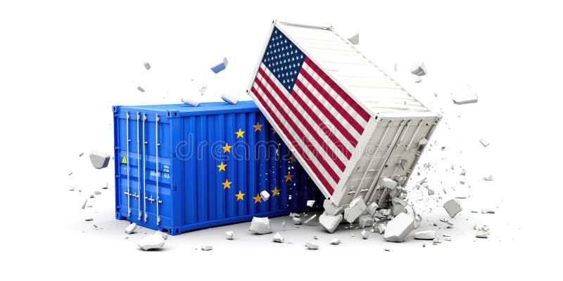 White Container Crashing into Blue Container, Symbolizing Trade ...
