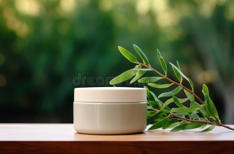 A White Container of Lotion with Plants on Top of it Stock Photo ...
