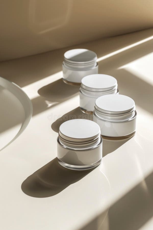 White Containers Arranged on a Counter, Suitable for Kitchen or ...