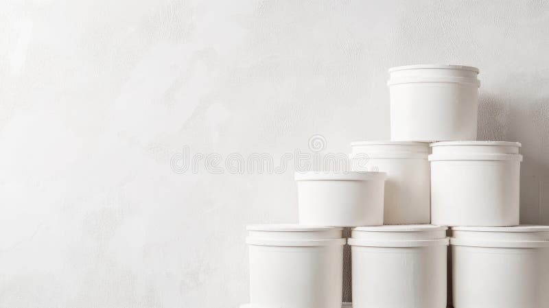 Plaster Containers Pyramiding Against Textured Wall, Displaying ...