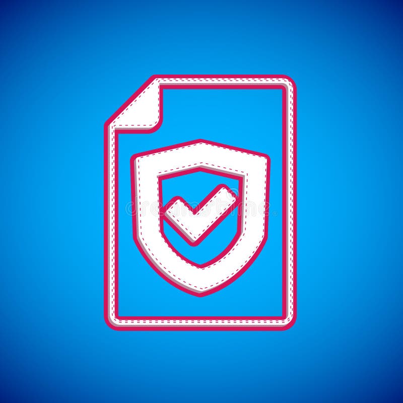 White Contract with Shield Icon Isolated on Blue Background. Insurance ...