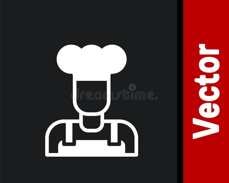 White Cook Icon Isolated on Black Background. Chef Symbol Stock Vector ...