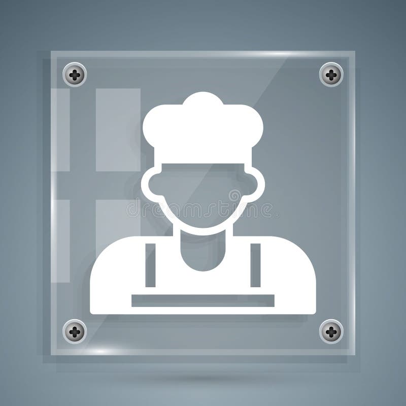 White Cook Icon Isolated on Grey Background. Chef Symbol. Square Glass ...